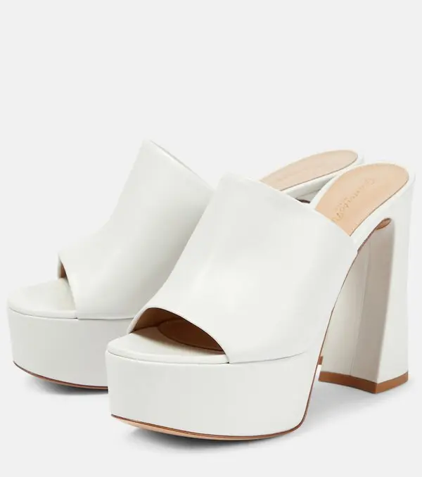 GIANVITO ROSSI Holly Leather Platform Mules - White