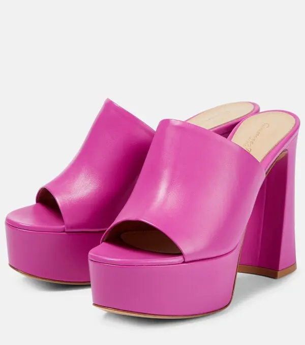 GIANVITO ROSSI Holly Leather Platform Mules - Pink