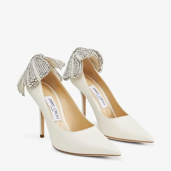 JIMMY CHOO Love 100 Latte Nappa Pumps With Pearl And Crystal Bow