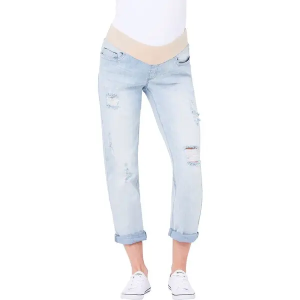 RIPE MATERNITY Baxter Ripped Boyfriend Jeans - Clean Fade