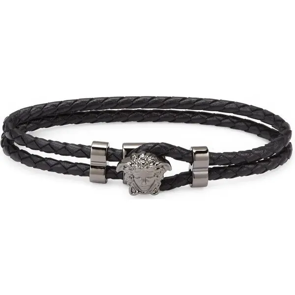 Versace Medusa Braided Leather Bracelet - Black/silver