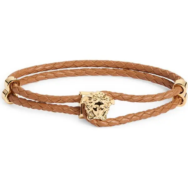 Versace Medusa Braided Leather Bracelet - Natural Warm Gold