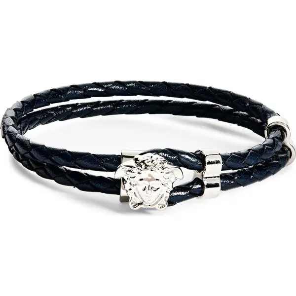 Versace Medusa Braided Leather Bracelet - Navy-palladium