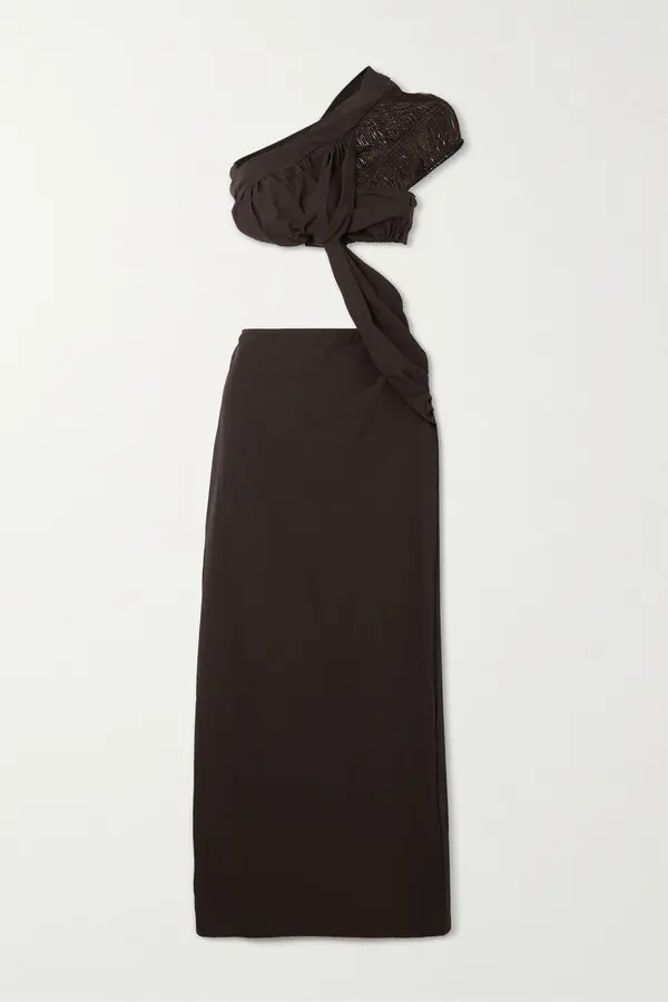 Christopher Esber Asymmetric Cutout Fringed Gathered Crepe Maxi Dress