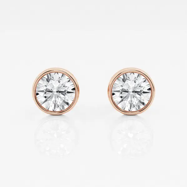 GROWN BRILLIANCE 2 Ctw Round Lab Grown Diamond Bezel Set Solitaire Certified Stud Earrings 14k Gold Ef, Vs2