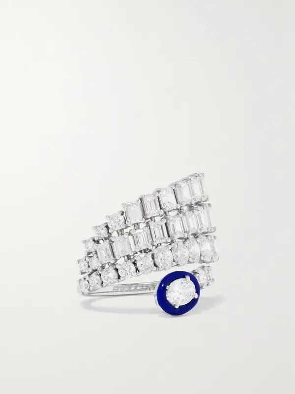 KAMYEN 18-karat Diamond And Enamel Ring - Silver