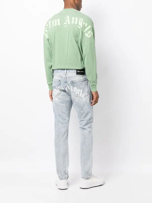Palm Angels Curved-logo Print Jeans - Blue