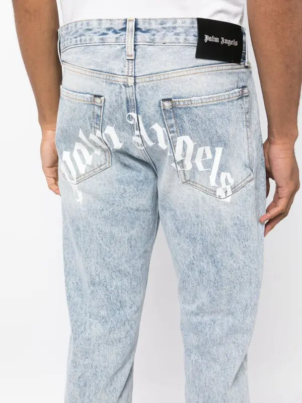 Palm Angels Curved-logo Print Jeans - Blue