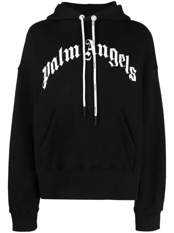 Palm Angels Curved Logo-print Hoodie - Black