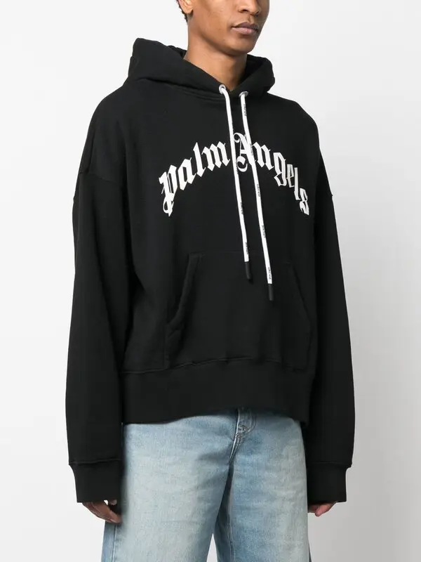 Palm Angels Curved Logo-print Hoodie - Black