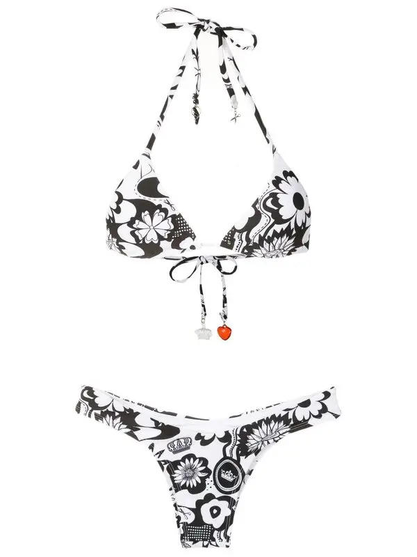 AMIR SLAMA Floral-print Bikini Set - Black