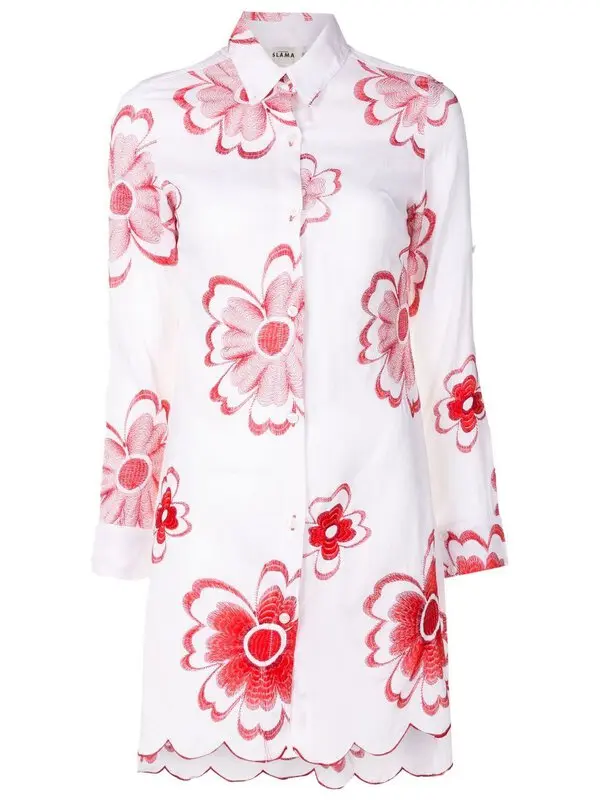 AMIR SLAMA Floral-embroidered Shirt Dress - White