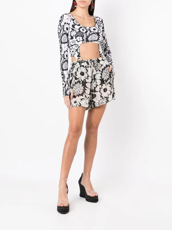 AMIR SLAMA Floral-print Cut-out Top