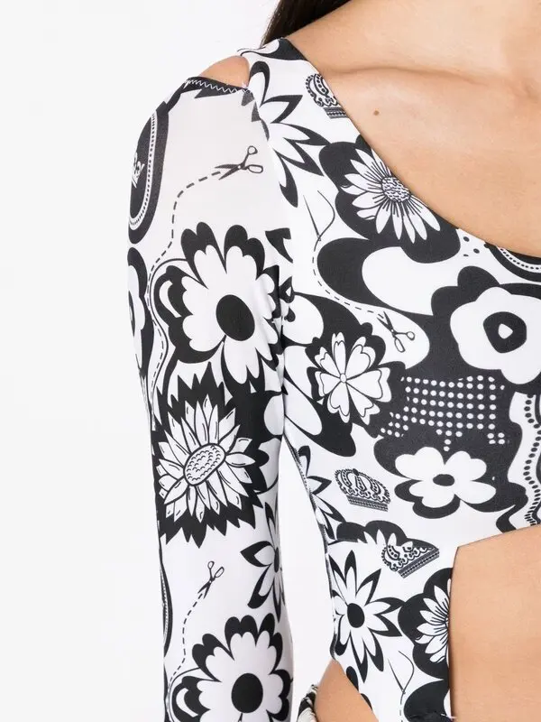 AMIR SLAMA Floral-print Cut-out Top