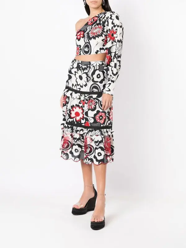 AMIR SLAMA Floral-print One-shoulder Blouse