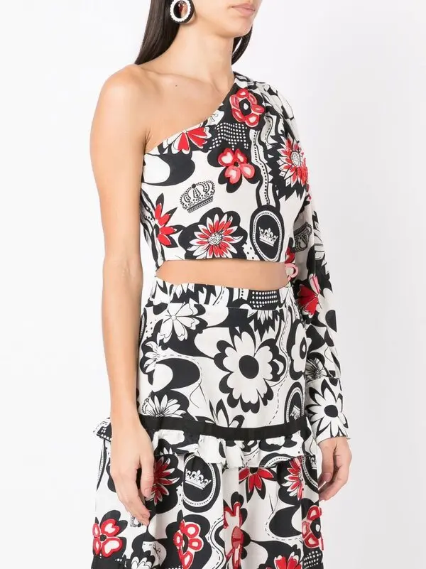 AMIR SLAMA Floral-print One-shoulder Blouse