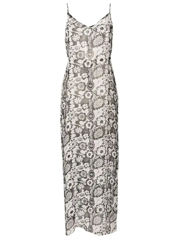 AMIR SLAMA Floral-print Beach Dress - White