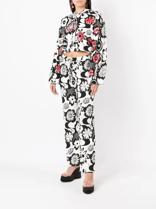 AMIR SLAMA Floral-print Cropped Hoodie