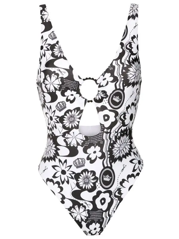 AMIR SLAMA Floral-print Cut-out Swimsuit - Multicolour