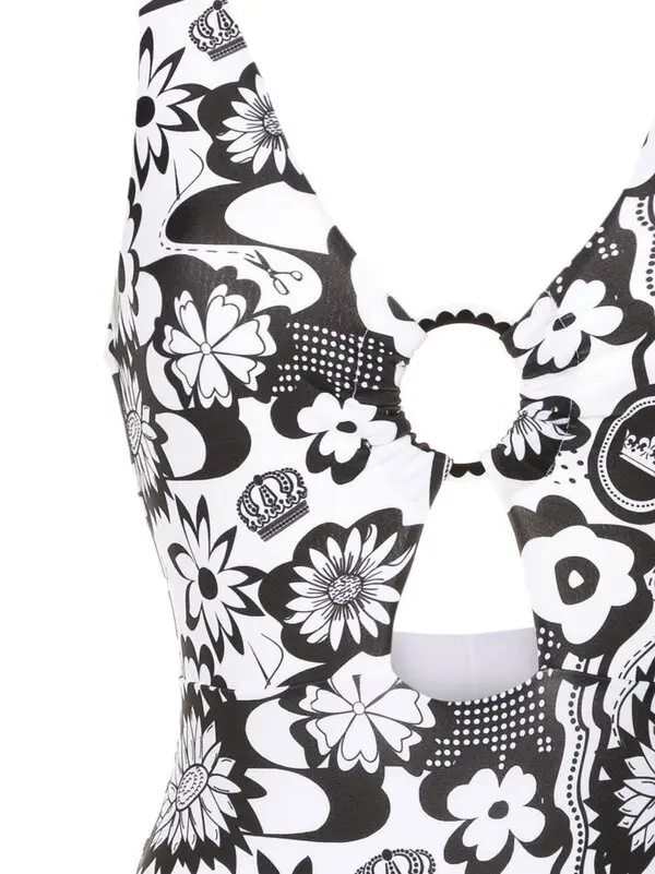 AMIR SLAMA Floral-print Cut-out Swimsuit