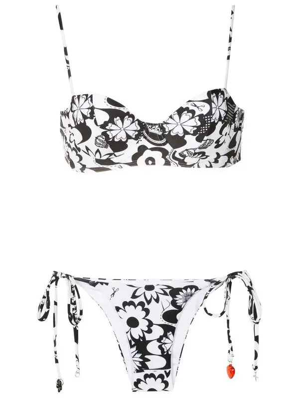 AMIR SLAMA Floral-print Bikini Set - Black
