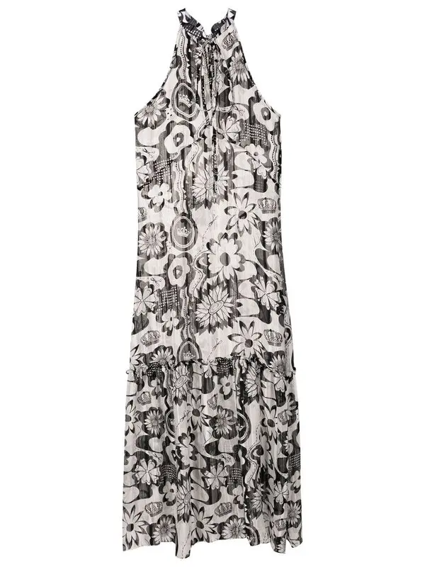 AMIR SLAMA Floral-print Halterneck Beach Dress - White