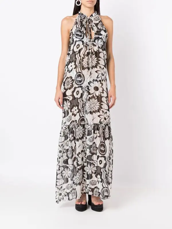 AMIR SLAMA Floral-print Halterneck Beach Dress