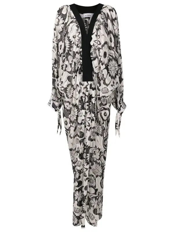 AMIR SLAMA Floral-print Kaftan Beach Dress - White