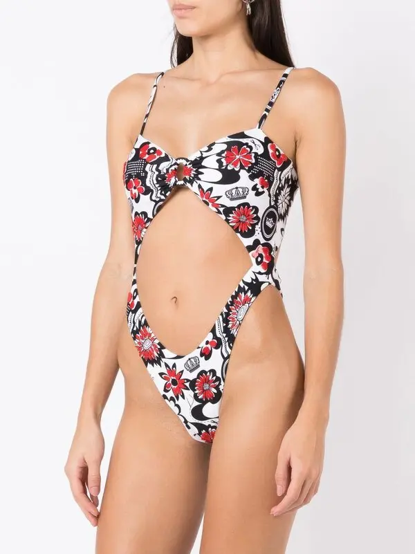 AMIR SLAMA Floral-print Cut-out Swimsuit