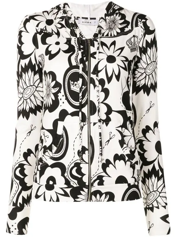 AMIR SLAMA Floral-print Zip-up Jacket - White