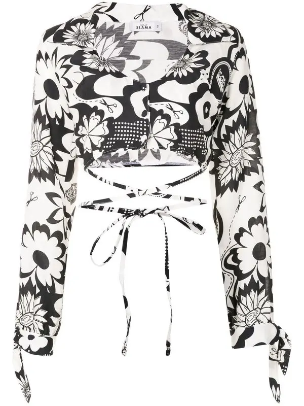 AMIR SLAMA Floral-print Cropped Shirt - White