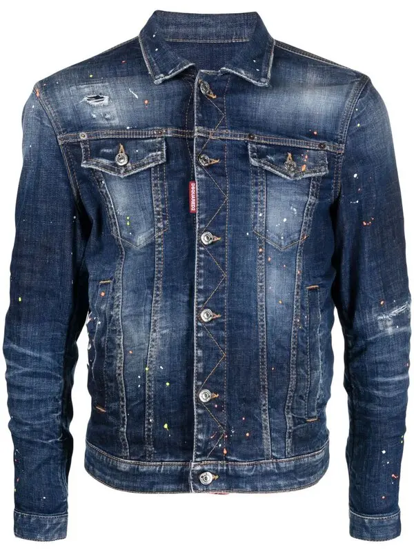 Dsquared2 Paint Splatter-print Denim Jacket - Blue