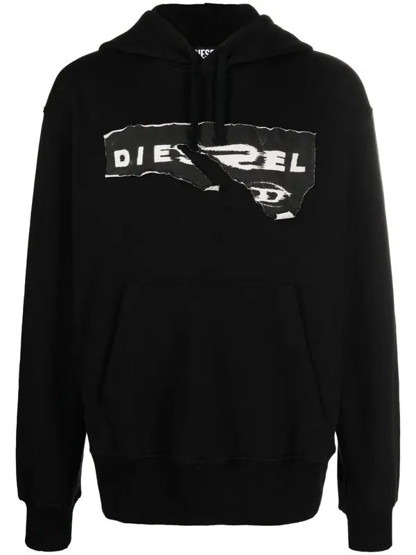 DIESEL® Ripped Logo Print Hoodie