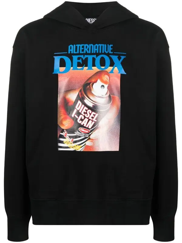 DIESEL® Logo Print Cotton Hoodie - Black