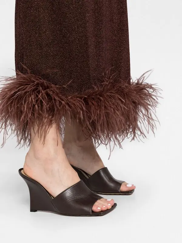 Oseree Feather-trimmed Metaic Sip Dress