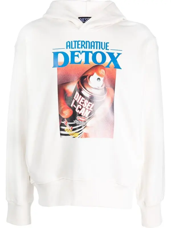 DIESEL® Cotton Alternative Detox Print Hoodie - White