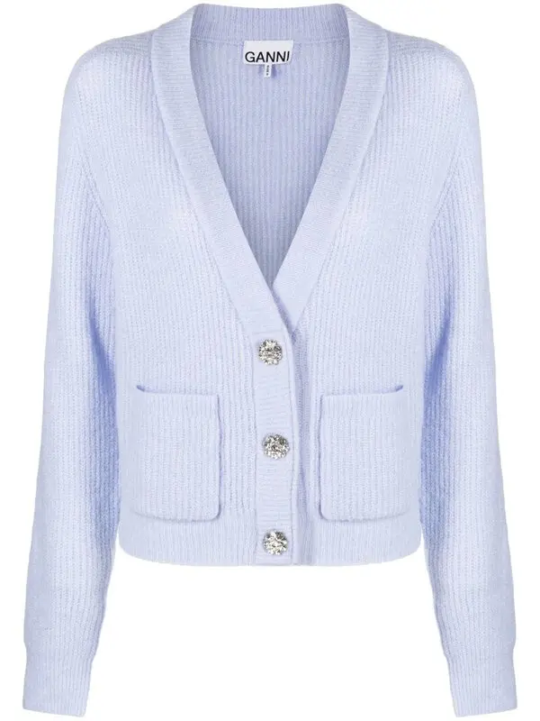 GANNI V-neck Alpaca Wool-blend Cardigan - Blue