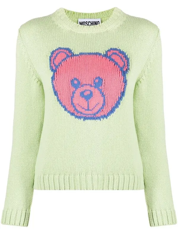 Moschino Teddy Bear Intarsia Knit Jumper - Green