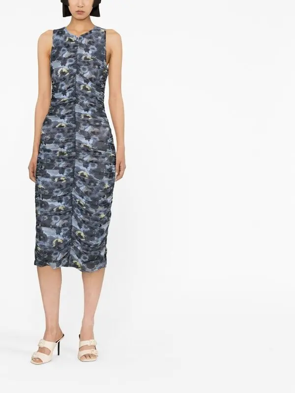 GANNI Floral-print Ruched Midi Dress