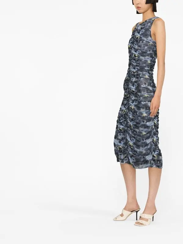 GANNI Floral-print Ruched Midi Dress