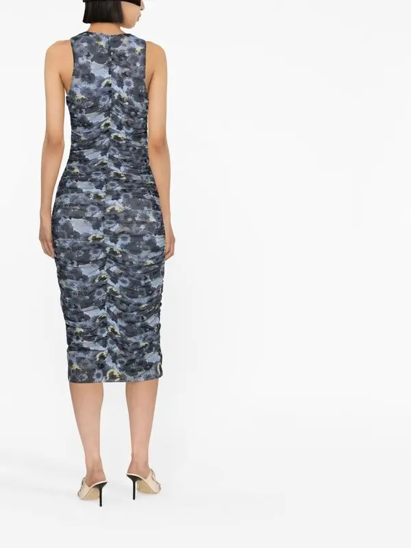 GANNI Floral-print Ruched Midi Dress