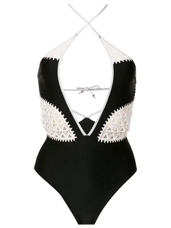 AMIR SLAMA Lace Detail Halterneck Swimsuit - Black