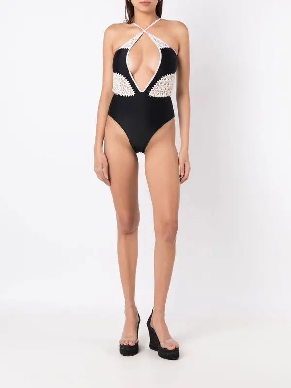 AMIR SLAMA Lace Detail Halterneck Swimsuit