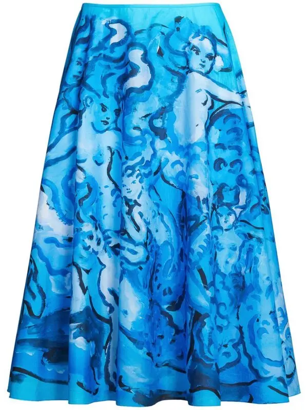 Marni Painterly-print A-line Skirt - Blue