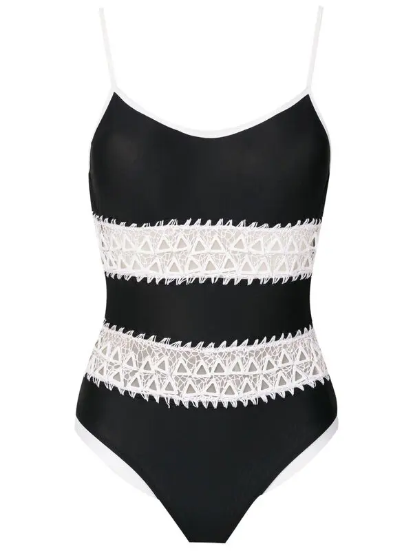 AMIR SLAMA Lace-detail Striped Swimsuit - Black