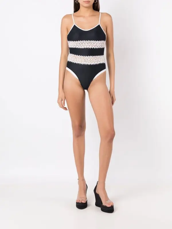 AMIR SLAMA Lace-detail Striped Swimsuit
