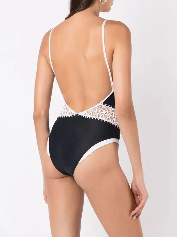 AMIR SLAMA Lace-detail Striped Swimsuit