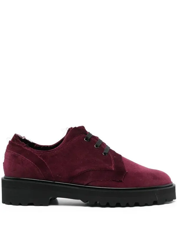 Yohji Yamamoto Burgundy Velvet Lace-up Derby Shoes - Red