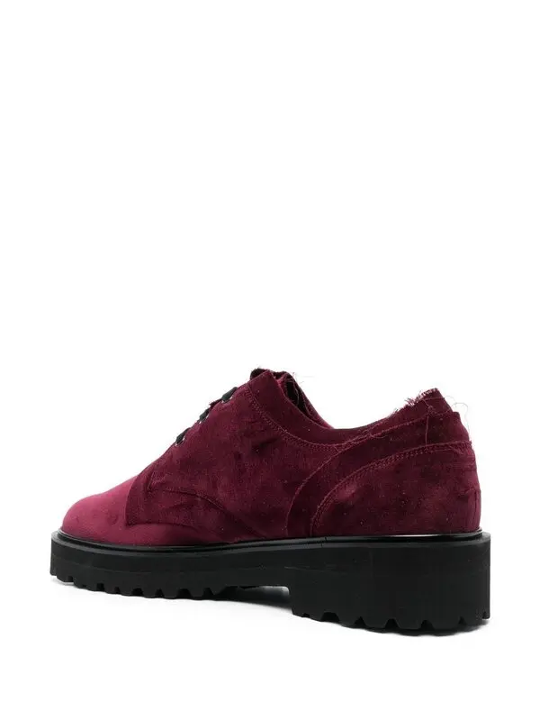 Yohji Yamamoto Burgundy Velvet Lace-up Derby Shoes