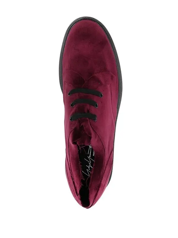 Yohji Yamamoto Burgundy Velvet Lace-up Derby Shoes